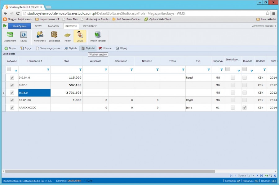 Etykiety miejsc składowania - StudioSystem