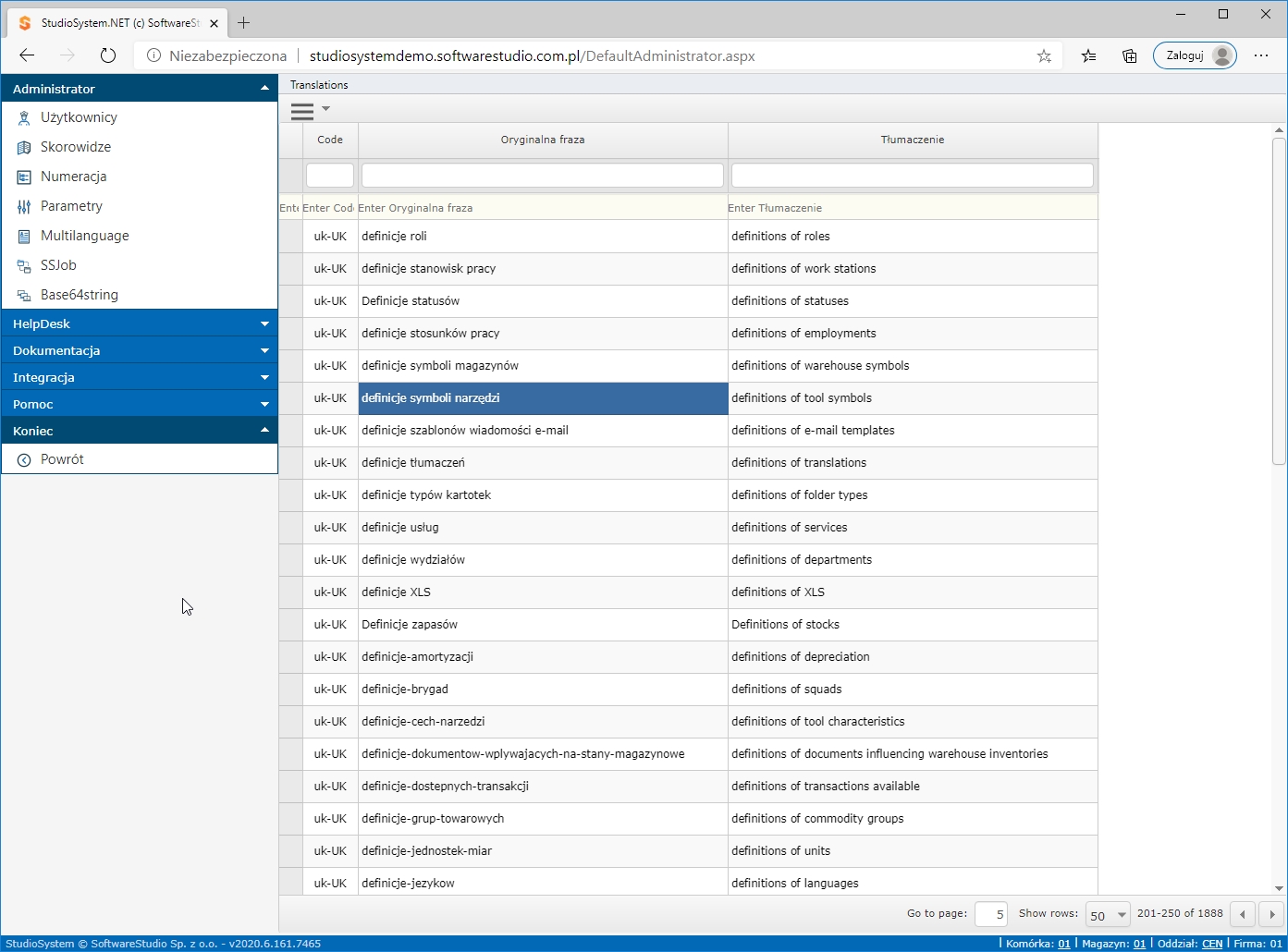 Moduł dla administratora - StudioSystem