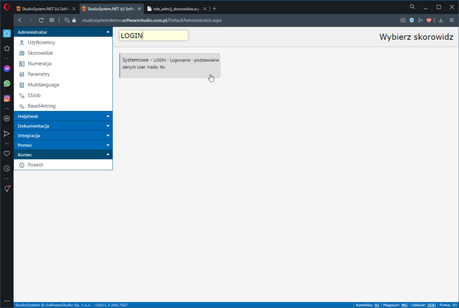 Logowanie do systemu - StudioSystem